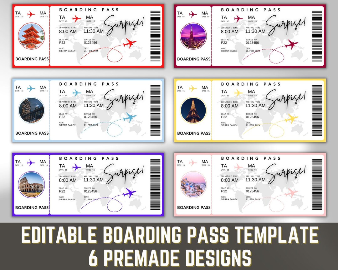 Boarding Pass Template Editable Airline Ticket Printable - Etsy