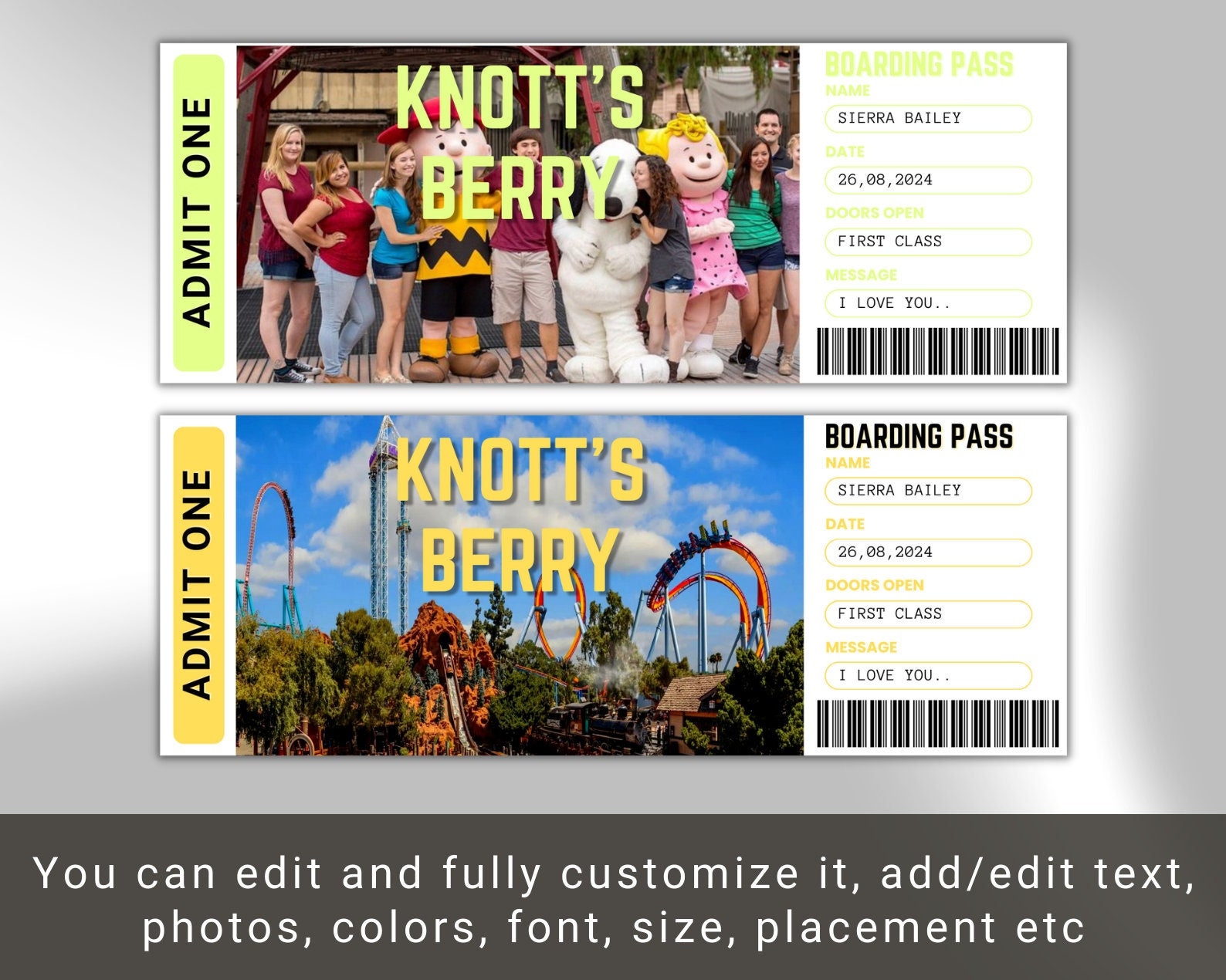 Printable KNOTTS BERRY FARM Canva Template Surprise Trip Gift Ticket ...