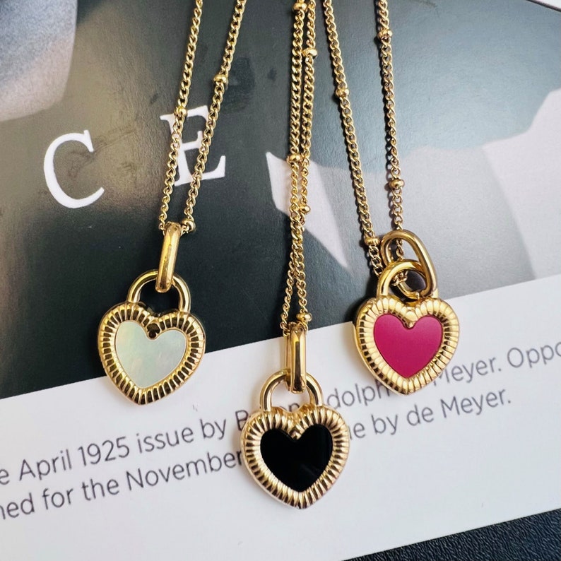 Two-tone Heart Pendant Necklace, Black White, White Red, Black red ...