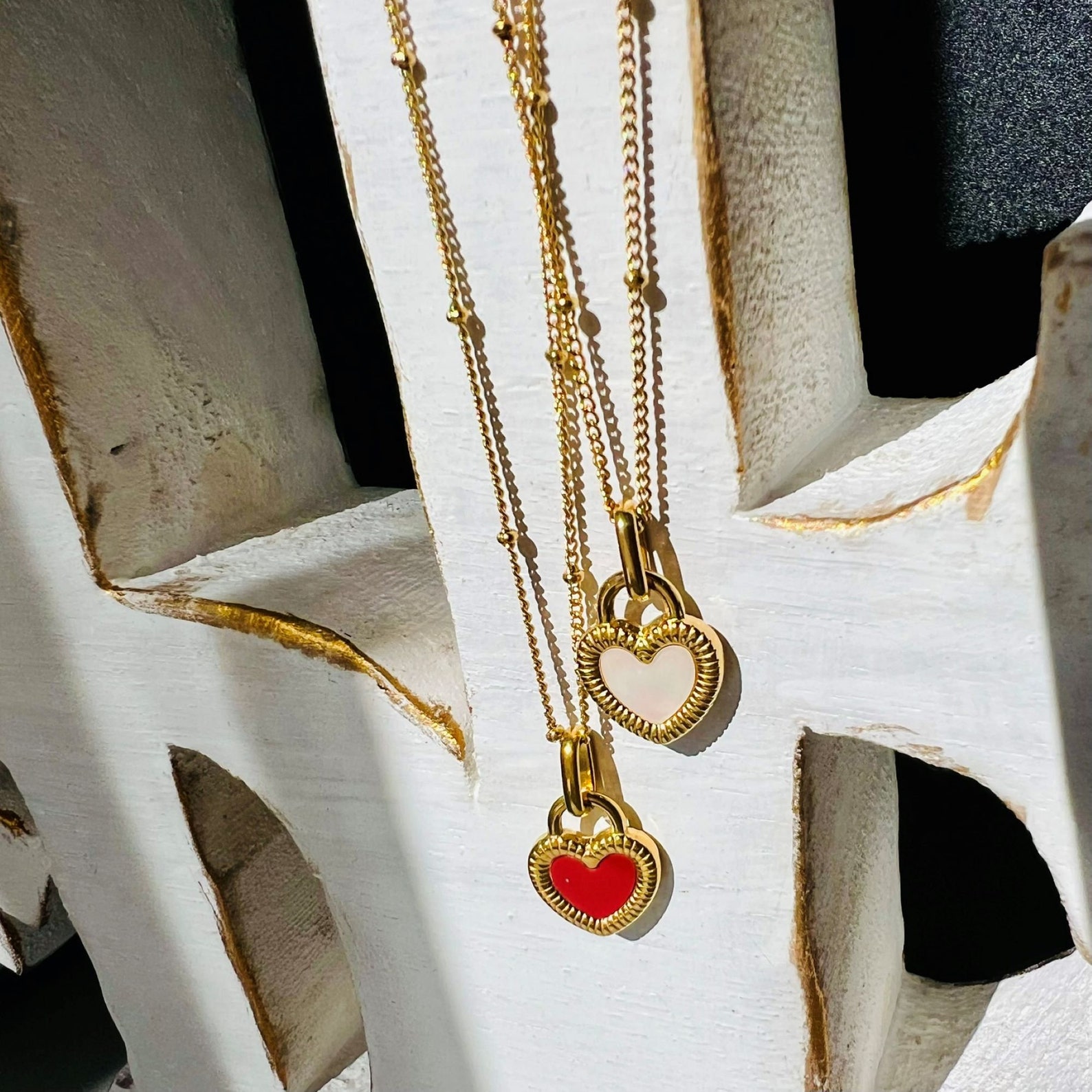 Two-tone Heart Pendant Necklace, Black White, White Red, Black red ...