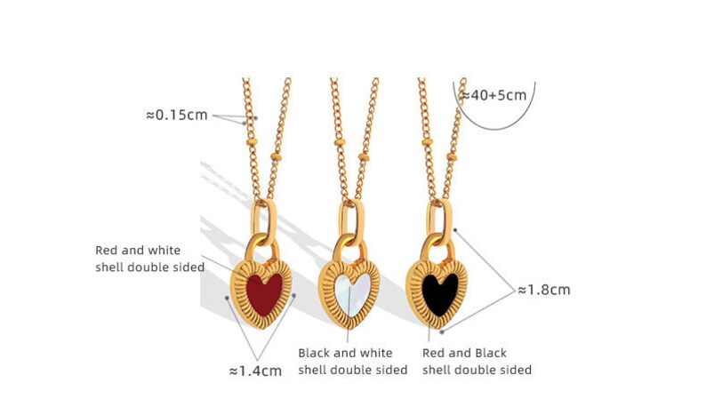 Two-tone Heart Pendant Necklace, Black White, White Red, Black red ...