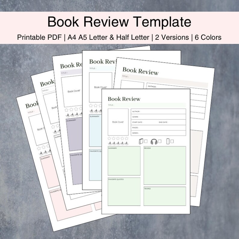 Printable Book Review PDF Template With Tropes, Available in A4 A5 ...