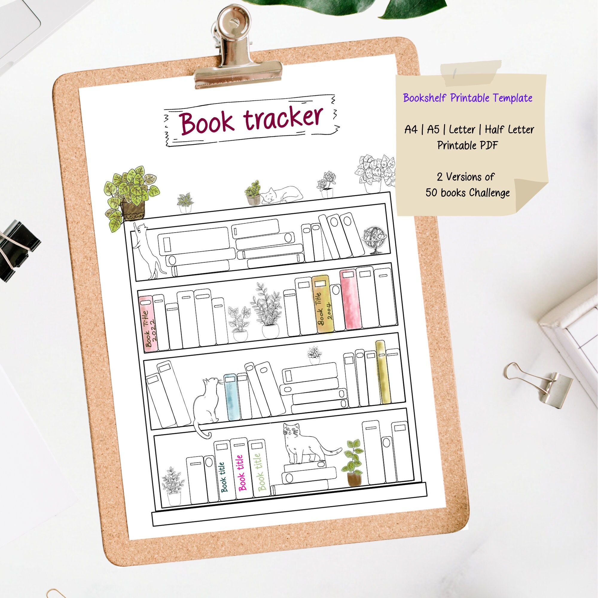 Digital & Printable Bookshelf Tracker, Included A4 A5 Letter and Half ...
