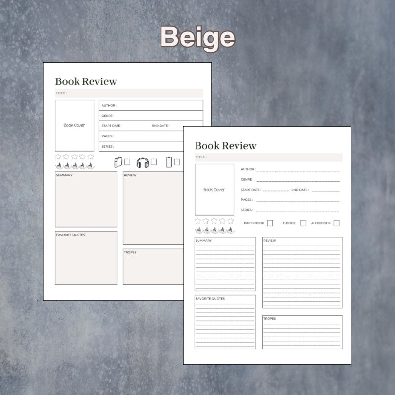 Printable Book Review PDF Template With Tropes, Available in A4 A5 ...