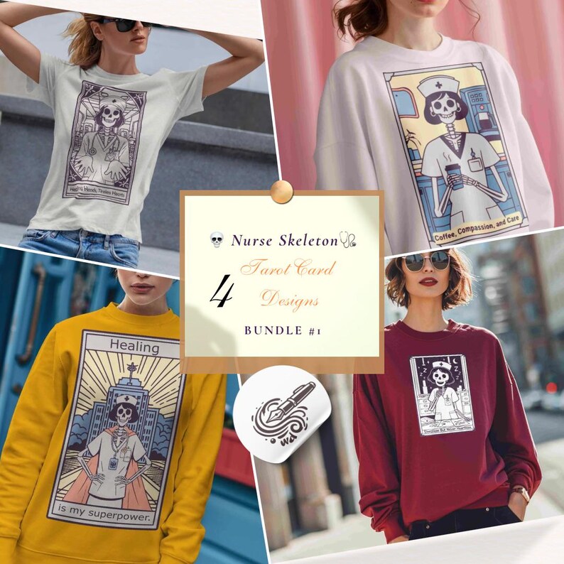 Halloween Bundle | Skeleton Tarot Card Png Svg | Retro Nurse PNG ...