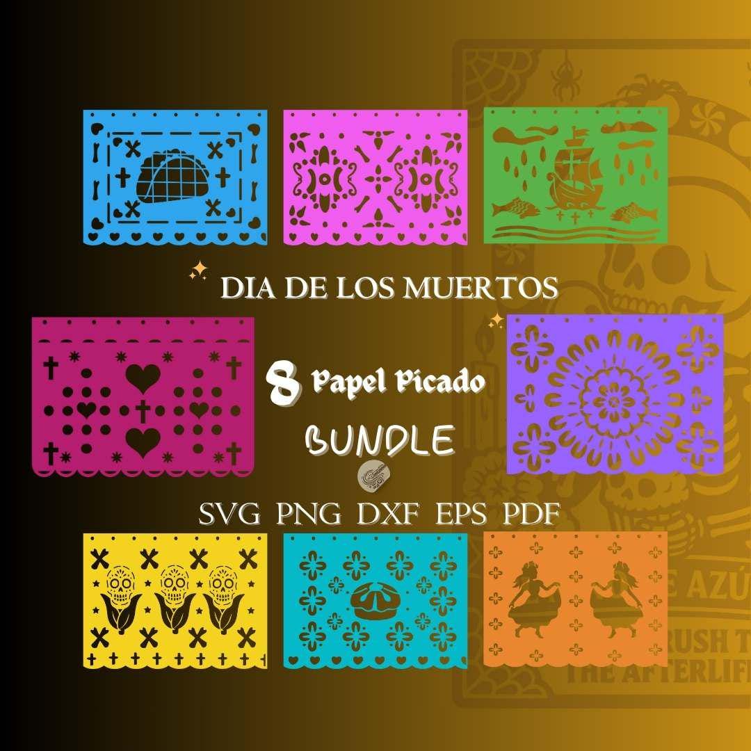 Mini Papel Picado Dia De Los Muertos SVG Bundle Hand Drawn Cut Files ...