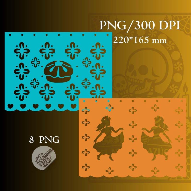 Mini Papel Picado Dia De Los Muertos SVG Bundle Hand Drawn Cut Files ...