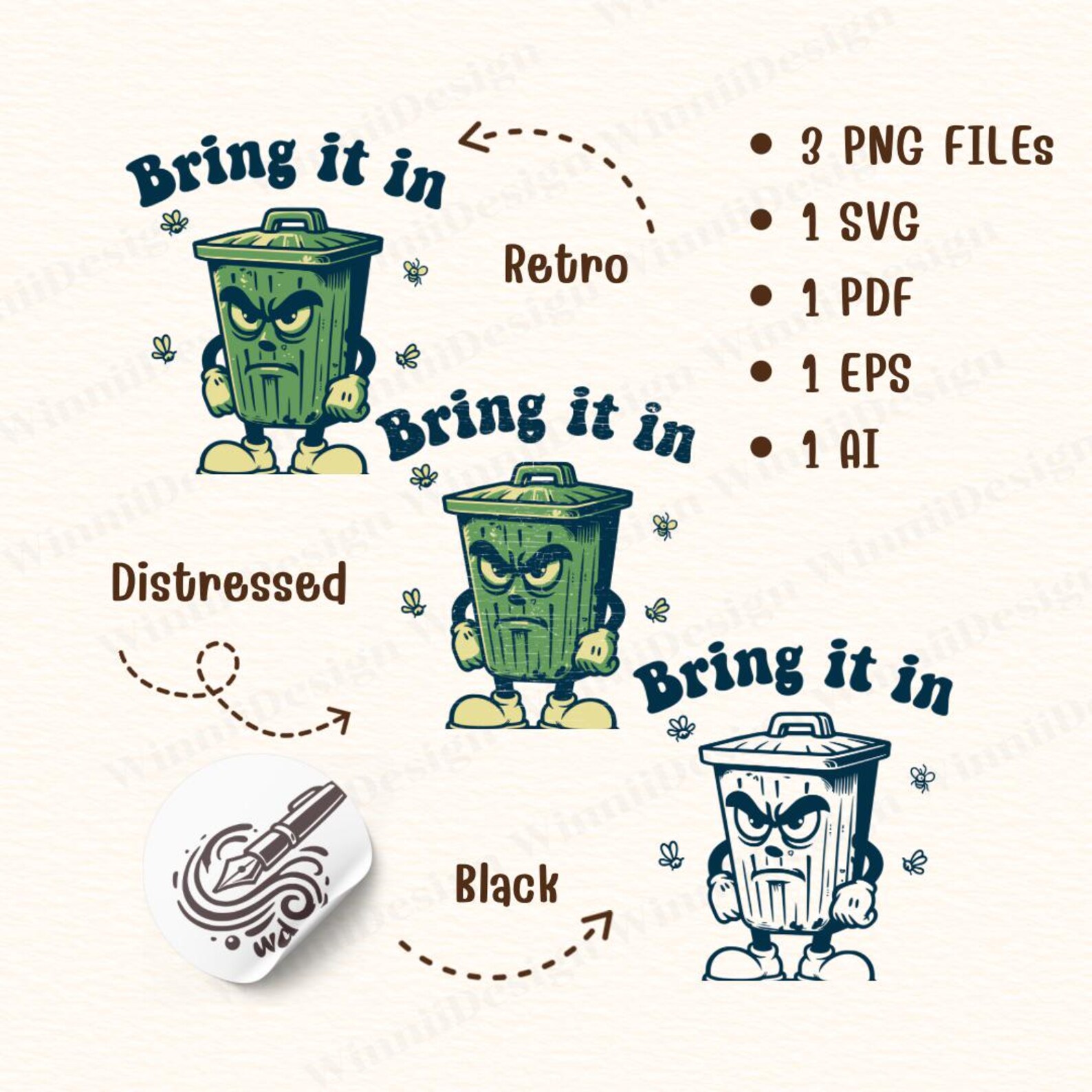 Grumpy Trash Bin Retro Mascot | Funny Cartoon Character Bundle | Grumpy ...