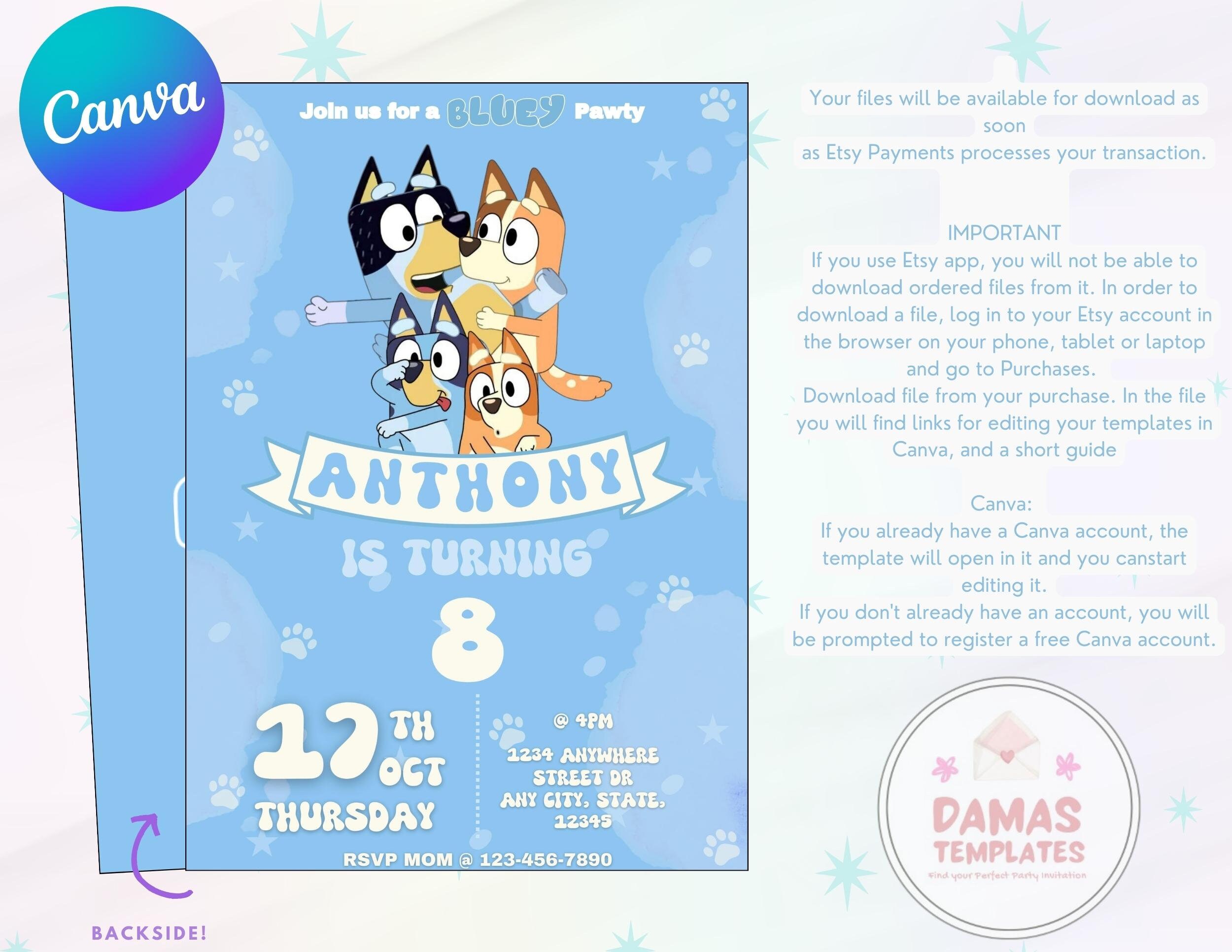 Bluey Boys Birthday Invitation Bluey Birthday Party Invites - Etsy Ireland