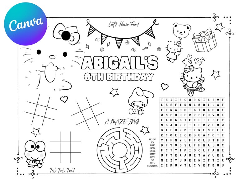 Kids Printable Sheet Party Activity Page Hello Coloring - Etsy Australia