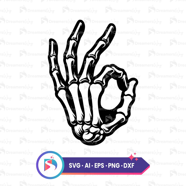 Skeleton Hand Ok Sign Clipart, Halloween Skeleton Graphic, Digital ...