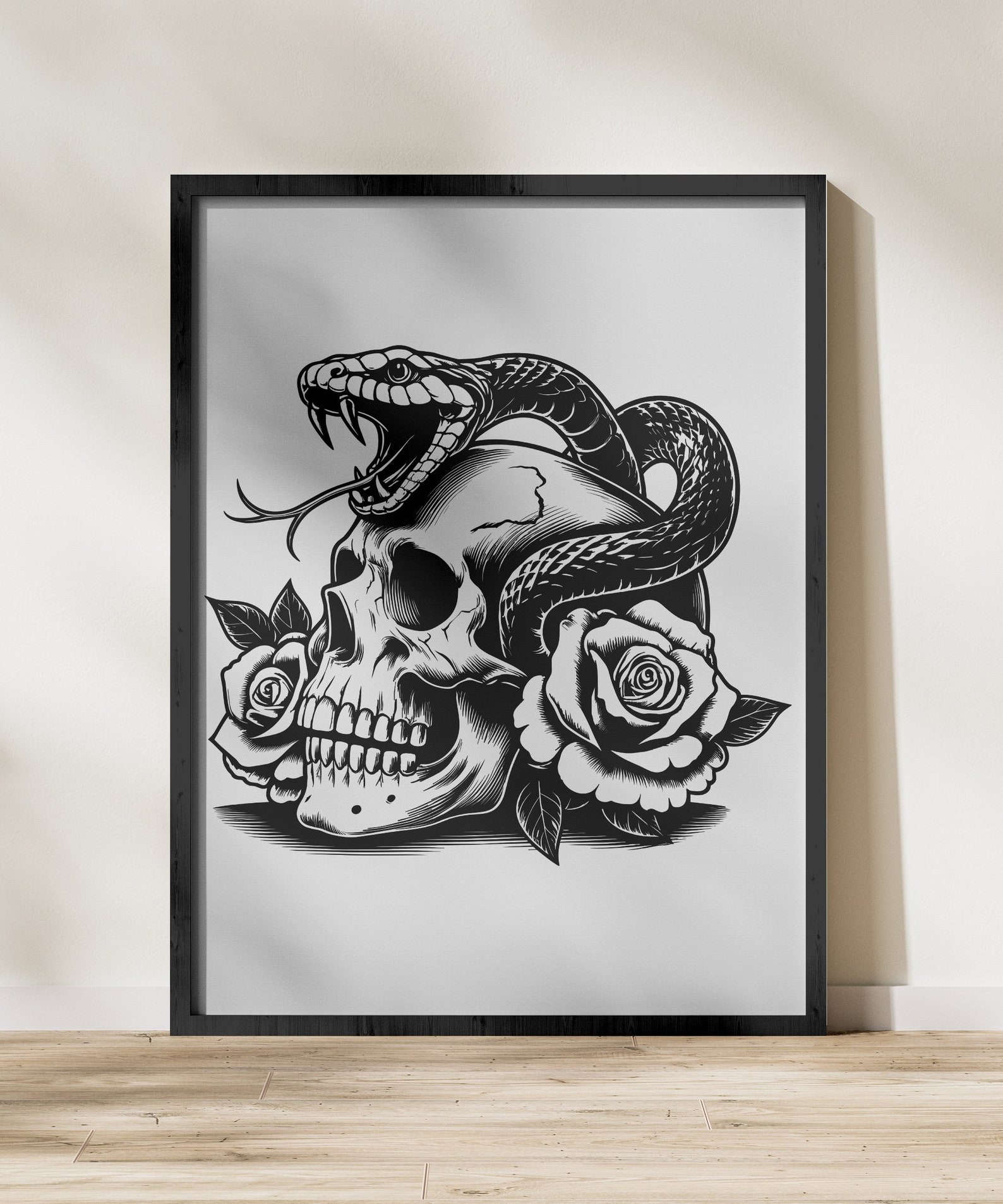 Gothic Skull and Snake Vector Art, Skull With Snake Svg, Tattoo Design ...