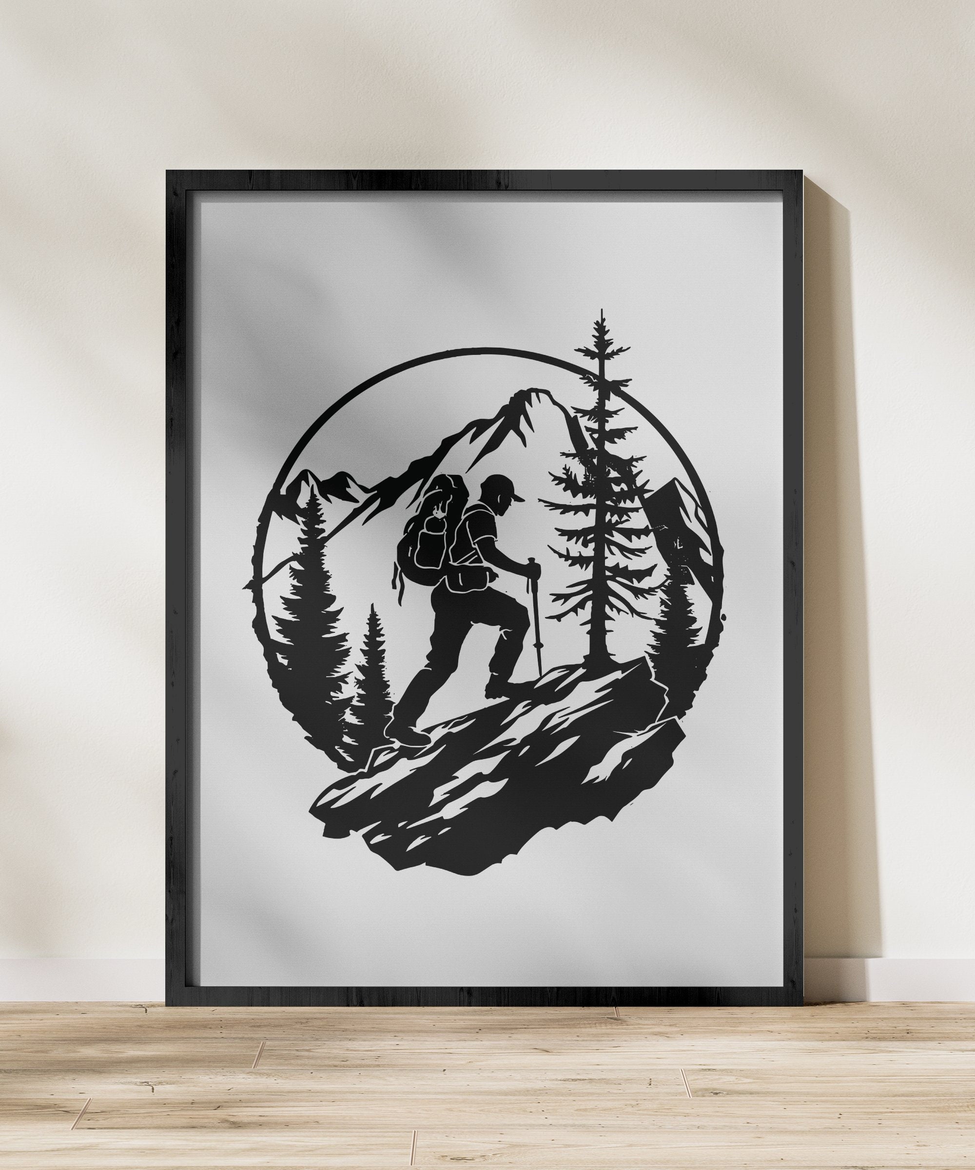 Hiking Adventure Vector Art, Svg, Png, Dxf Files, Mountain Scene With ...