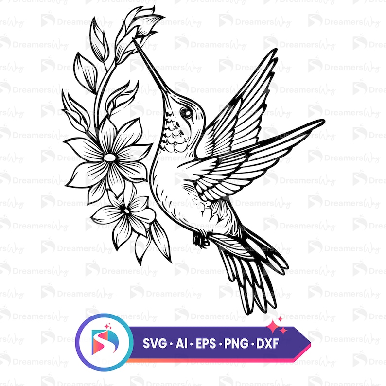 Hummingbird Floral Vector Art Svg, Digital Download, Bird Flower Vector ...