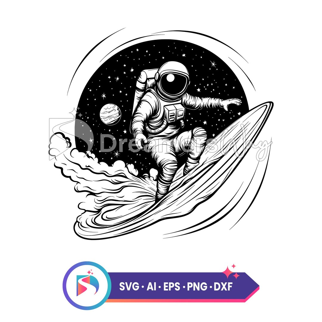 Astronaut With Surfboard Vector Illustration, Svg, Universe Svg ...