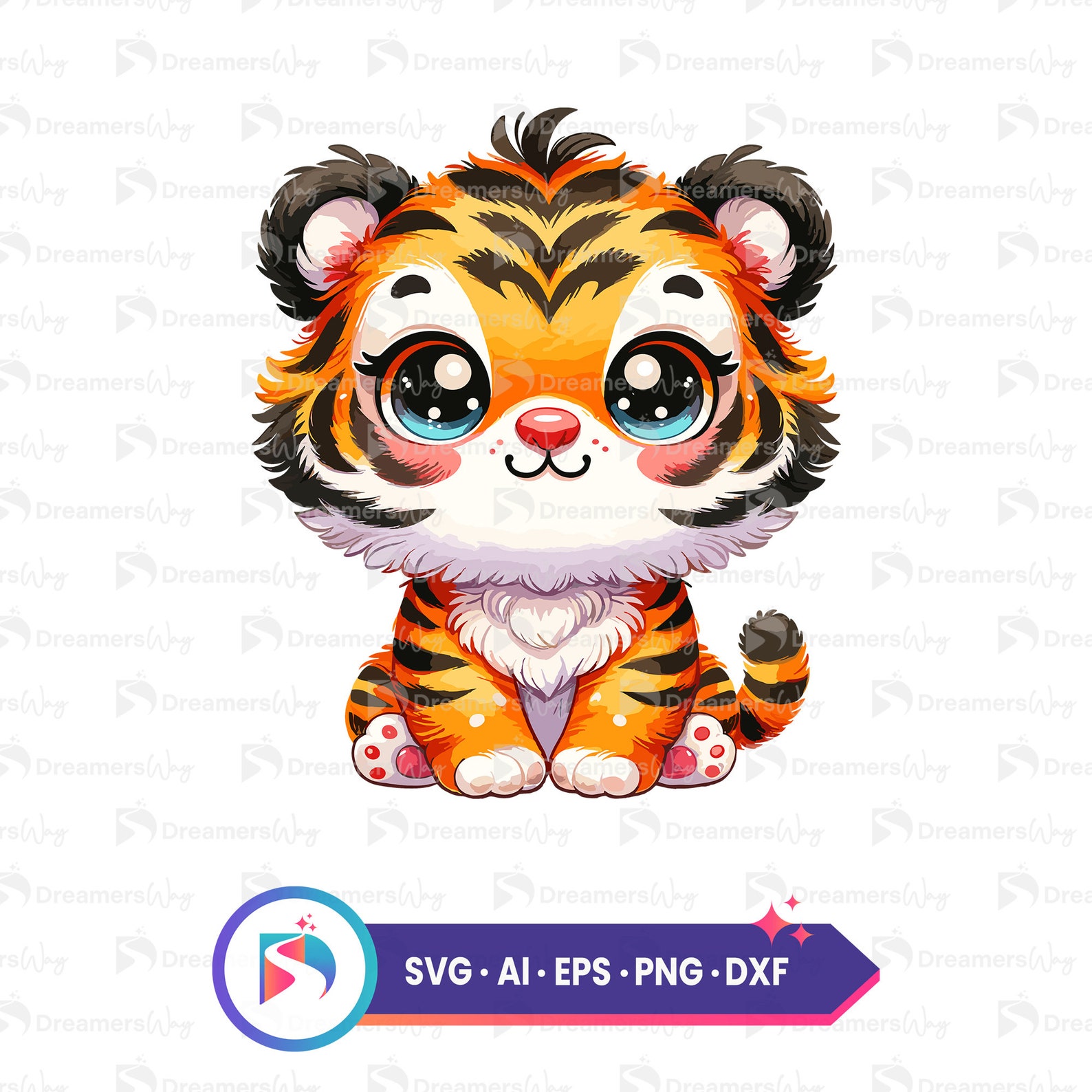 Cute Tiger Clipart, Digital Download, Svg, Png, Dxf, Ai, Eps Files ...