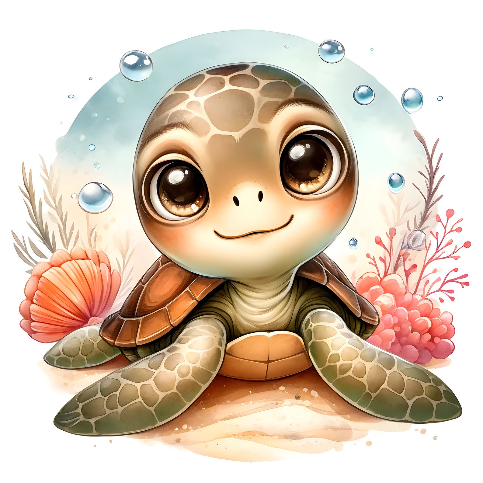 10 Cute Turtle With Sea Digital Clipart, Cute Turtle Illustration ...