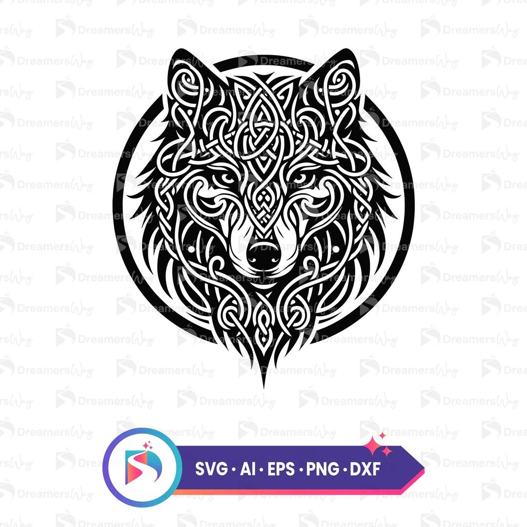 Celtic Wolf Head Vector Art, Svg, Ai, Eps, Png, Dxf Files, Wolf Svg ...