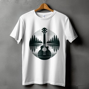 Guitar Forest Reflection Digital Art, Nature Scenery Svg, Ai, Dxf, Eps ...