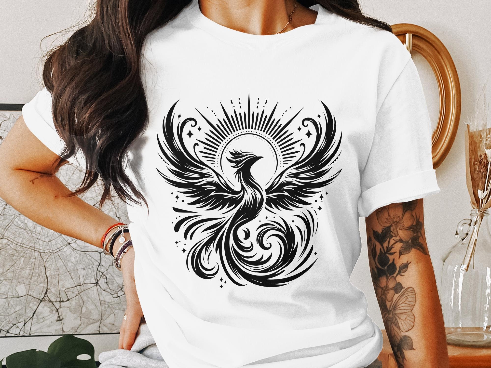 Phoenix Vector Art Svg, Ai, Eps, Png, Dxf Files, Artistic Black and ...