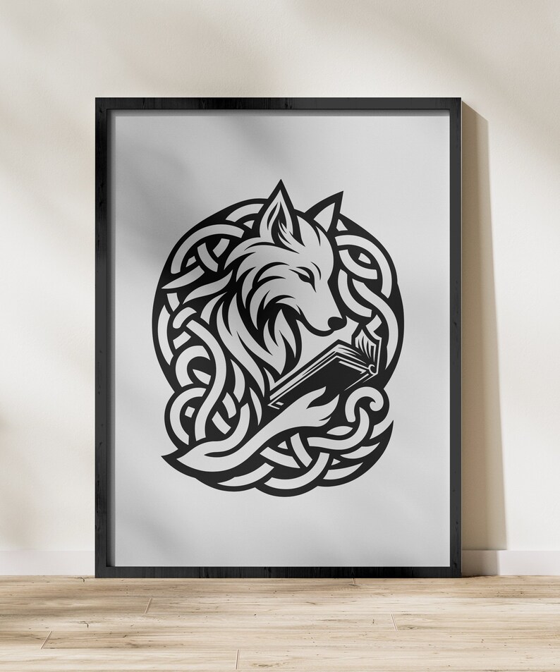 Celtic Wolf Reading a Book Vector Illustration, Intricate Knotwork ...