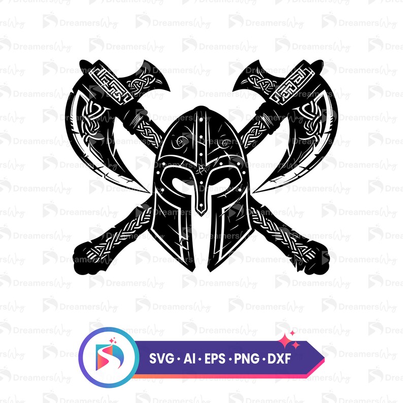 Viking Helmet With Battle Axes, Norse Mythology Digital Art, Nordic ...