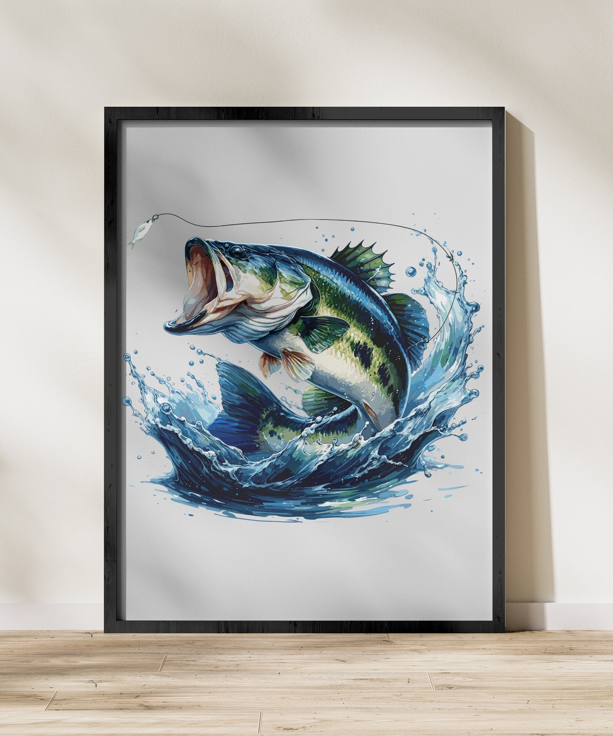 Watercolor Jumping Bass Fish Vector Illustration Svg, Ai, Eps, Png, Dxf ...