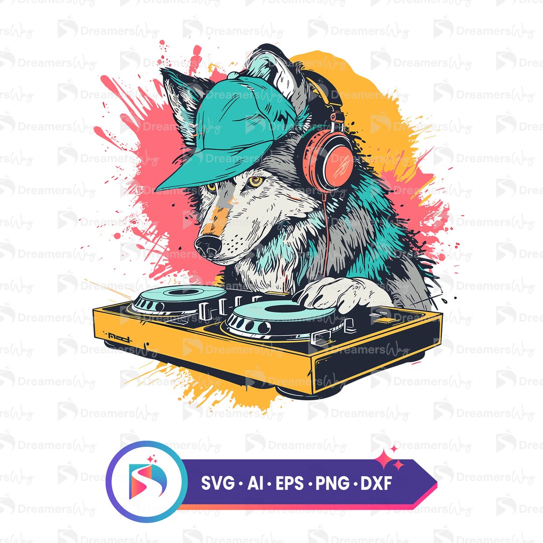Dj Wolf Vector Illustration Vector Illustration, Cute Wolf Svg Cut File ...