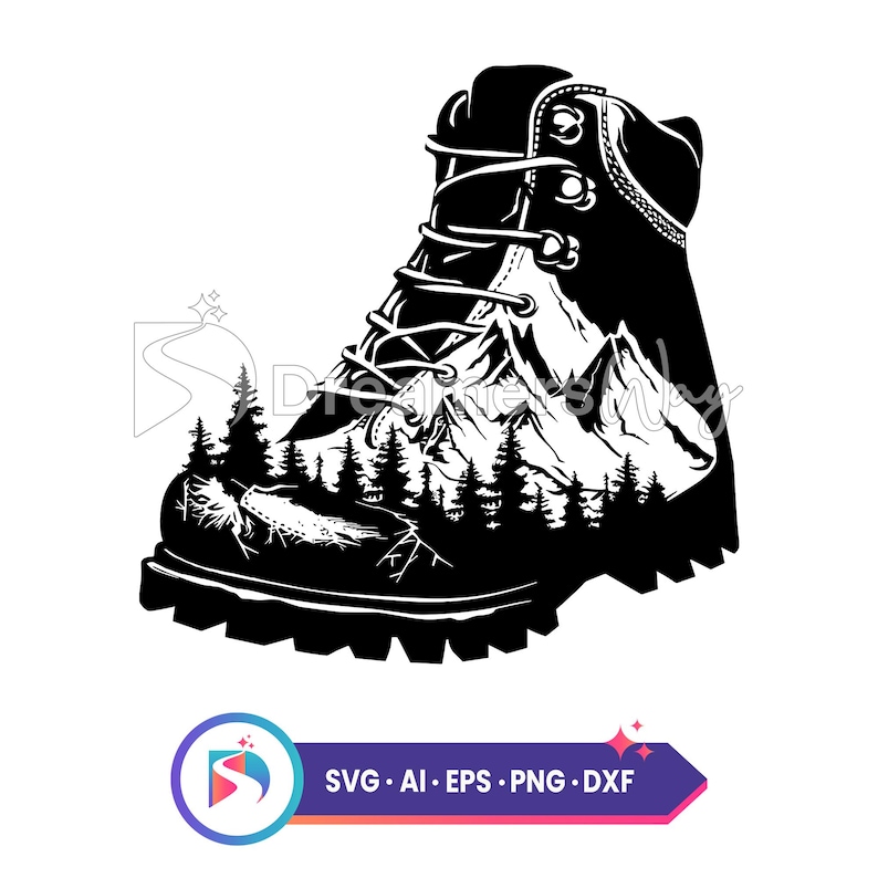 Hiking Boots With Mountains Vector Illustration, Hiking Boots Svg ...