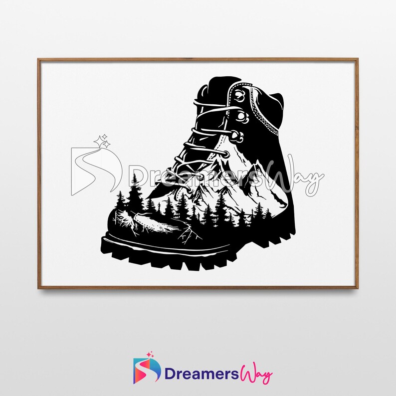 Hiking Boots With Mountains Vector Illustration, Hiking Boots Svg ...