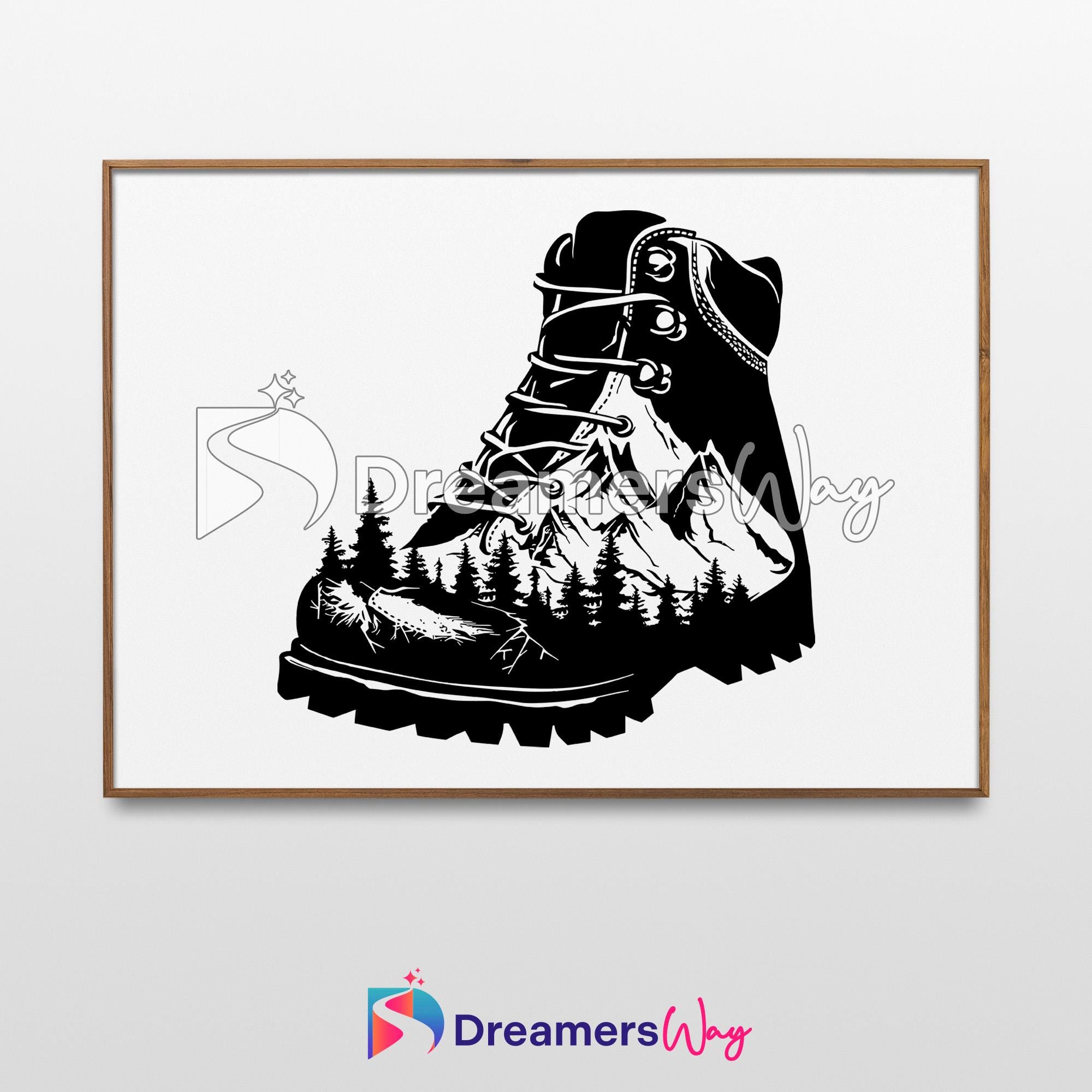 Hiking Boots With Mountains Vector Illustration, Hiking Boots Svg ...