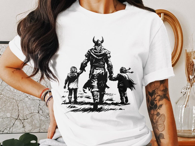 Viking Dad and Kids Digital Art Print, Viking Family Artwork, Viking ...