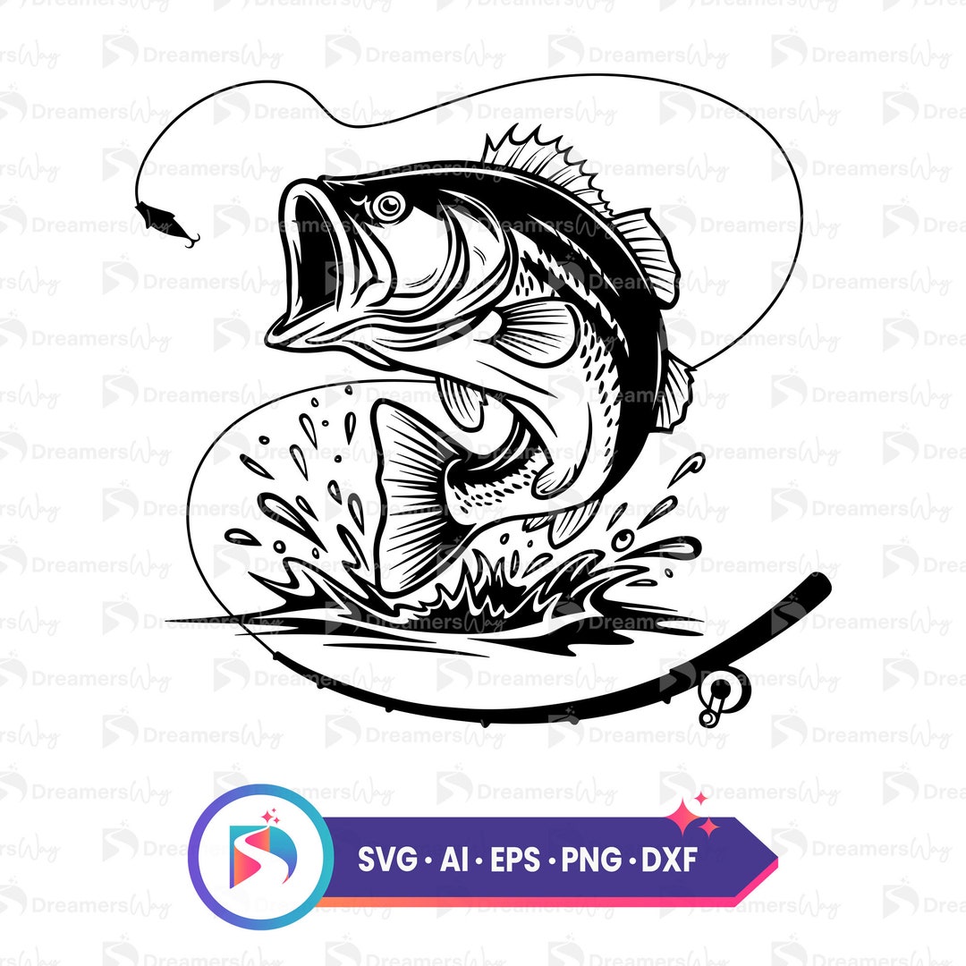 Bass Fish Jumping Vector Illustration Svg, Bass Fishing Clipart ...