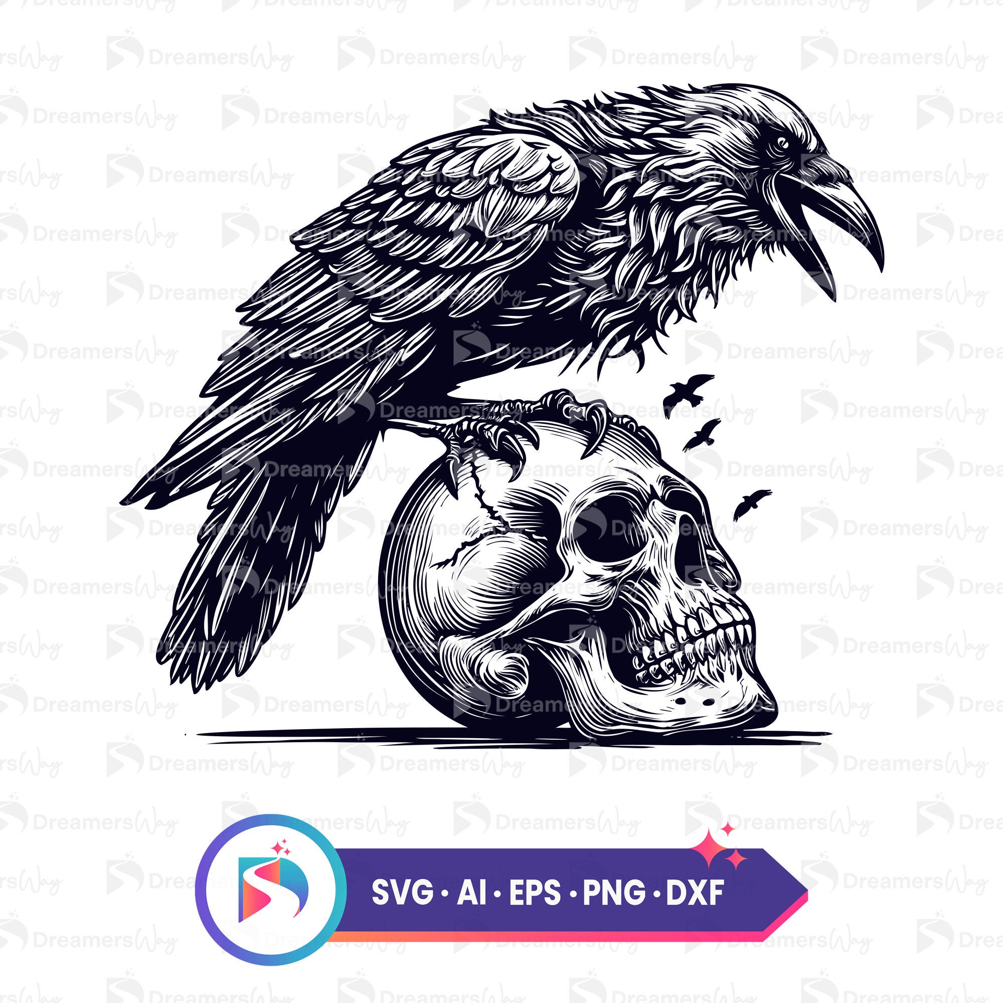 Raven Siting on Skull Digital Art, Instant Download Svg, Png, Ai, Dxf ...