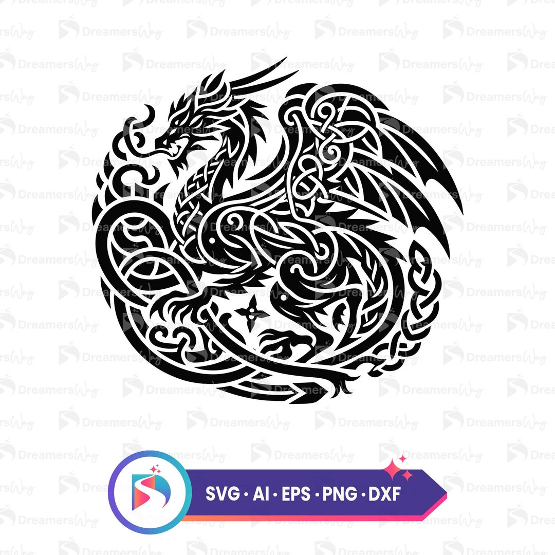 Celtic Dragon Svg, Dragon Black Vector Illustration, Dragon Svg Files ...