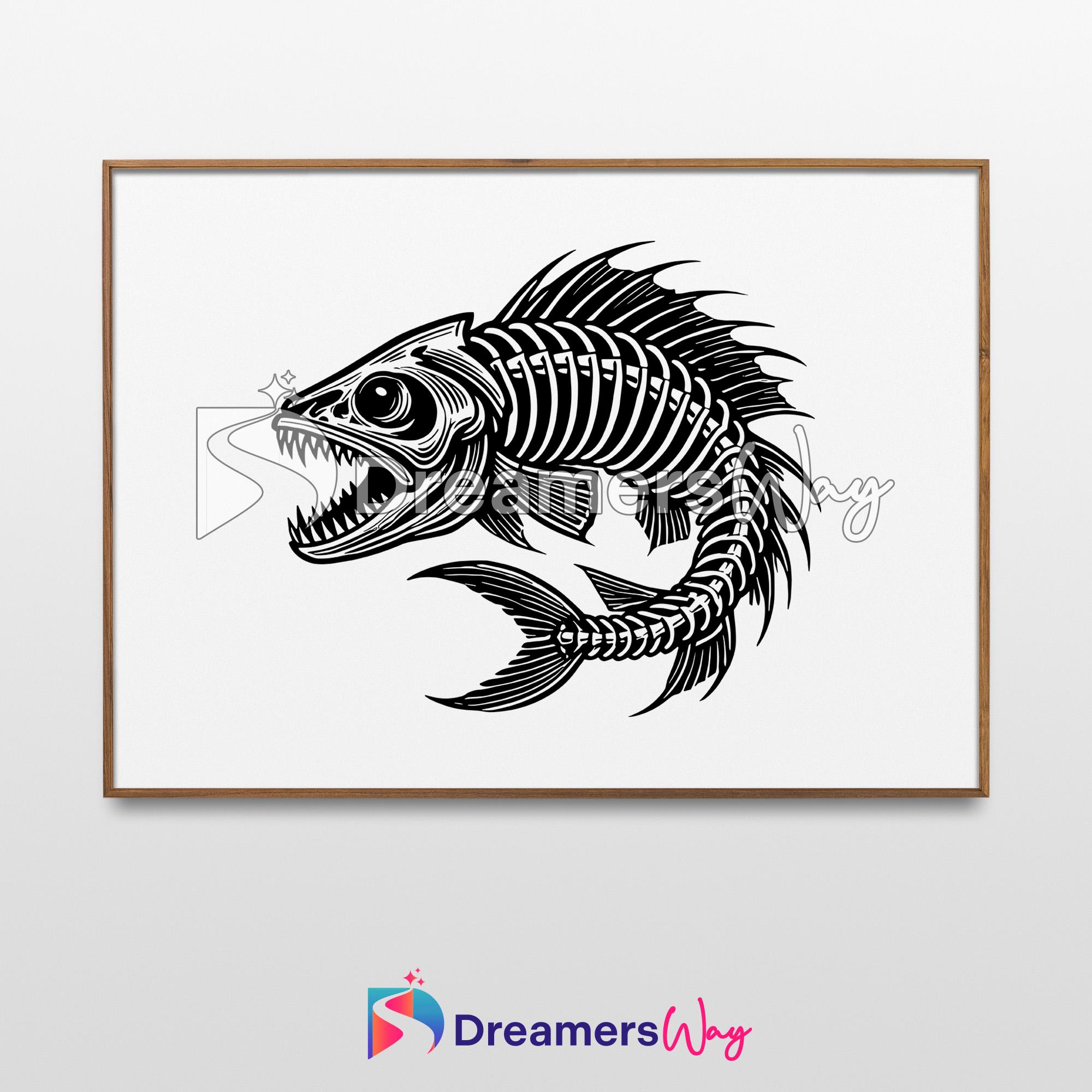 Skeleton Fish Vector Illustration, Wall Art, Skeleton Fish Svg ...