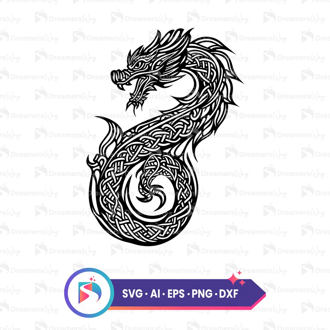 Dragon SVG, Celtic Dragon Tattoo Svg, Tribal Dragon SVG, Dragon Vector ...