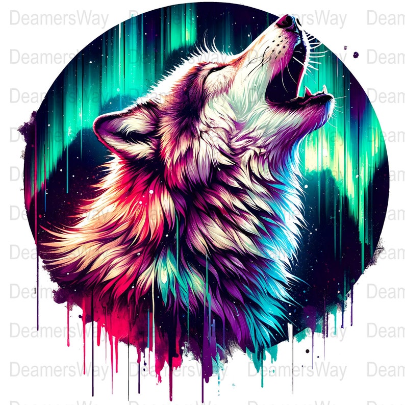 10 Neon Howling Wolf Digital Clipart, Panda Animal Illustration ...