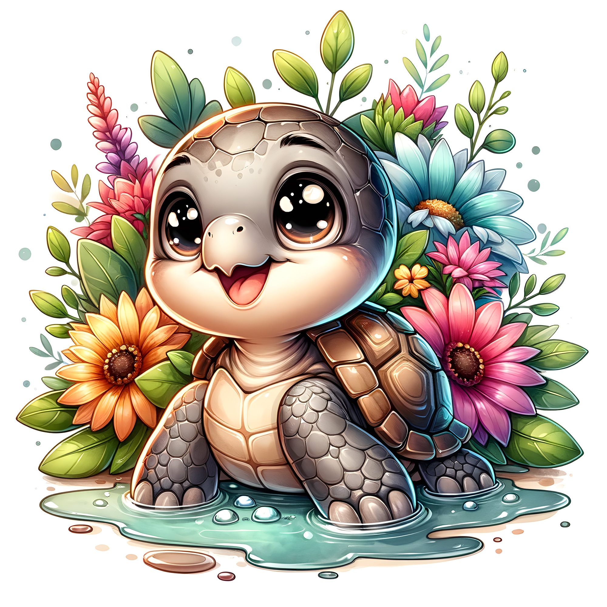 10 Cute Turtle With Sea Digital Clipart, Cute Turtle Illustration ...