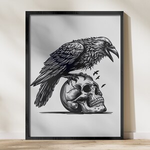 Raven Siting on Skull Digital Art, Instant Download Svg, Png, Ai, Dxf ...