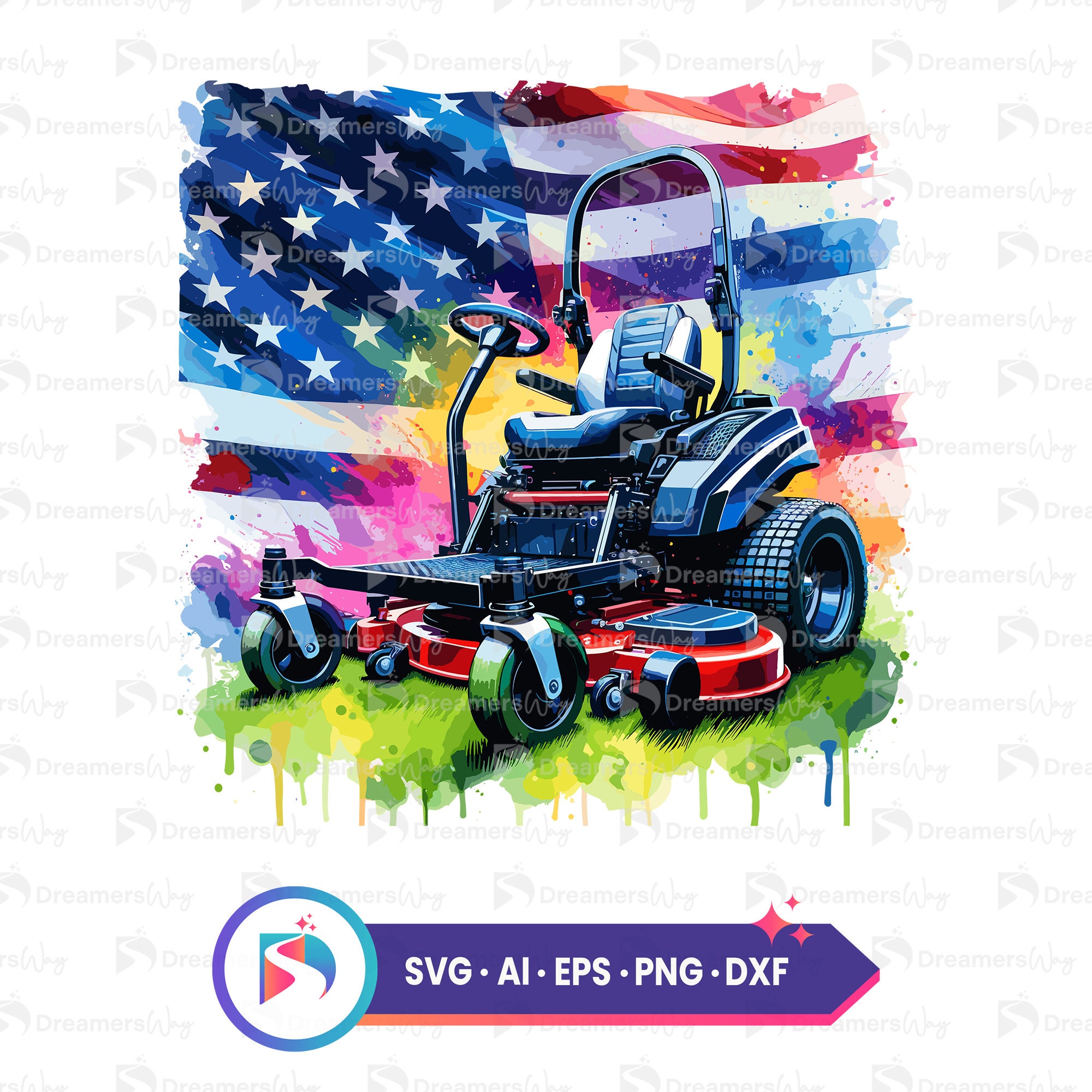 Watercolor Patriotic Lawn Mower Svg, American Flag Digital Art, Ai, Eps ...