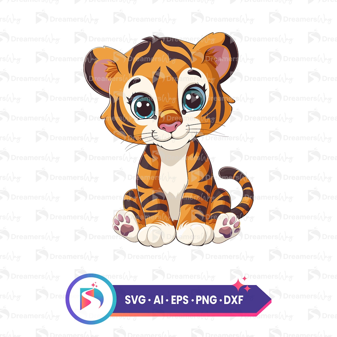 Cute Tiger Digital Vector File, Cartoon Jungle Animal Svg, Ai, Eps, Dxf ...
