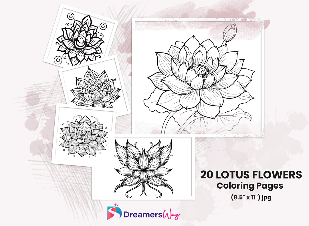 Printable Lotus Flower Coloring Pages, Adult Relaxation, Digital ...