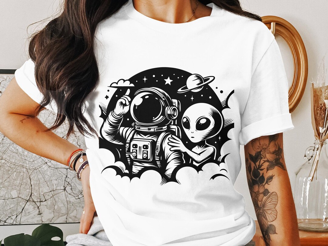 Astronaut and Alien Friends Vector Art, Svg, Png, Eps, Dxf Files, Space ...