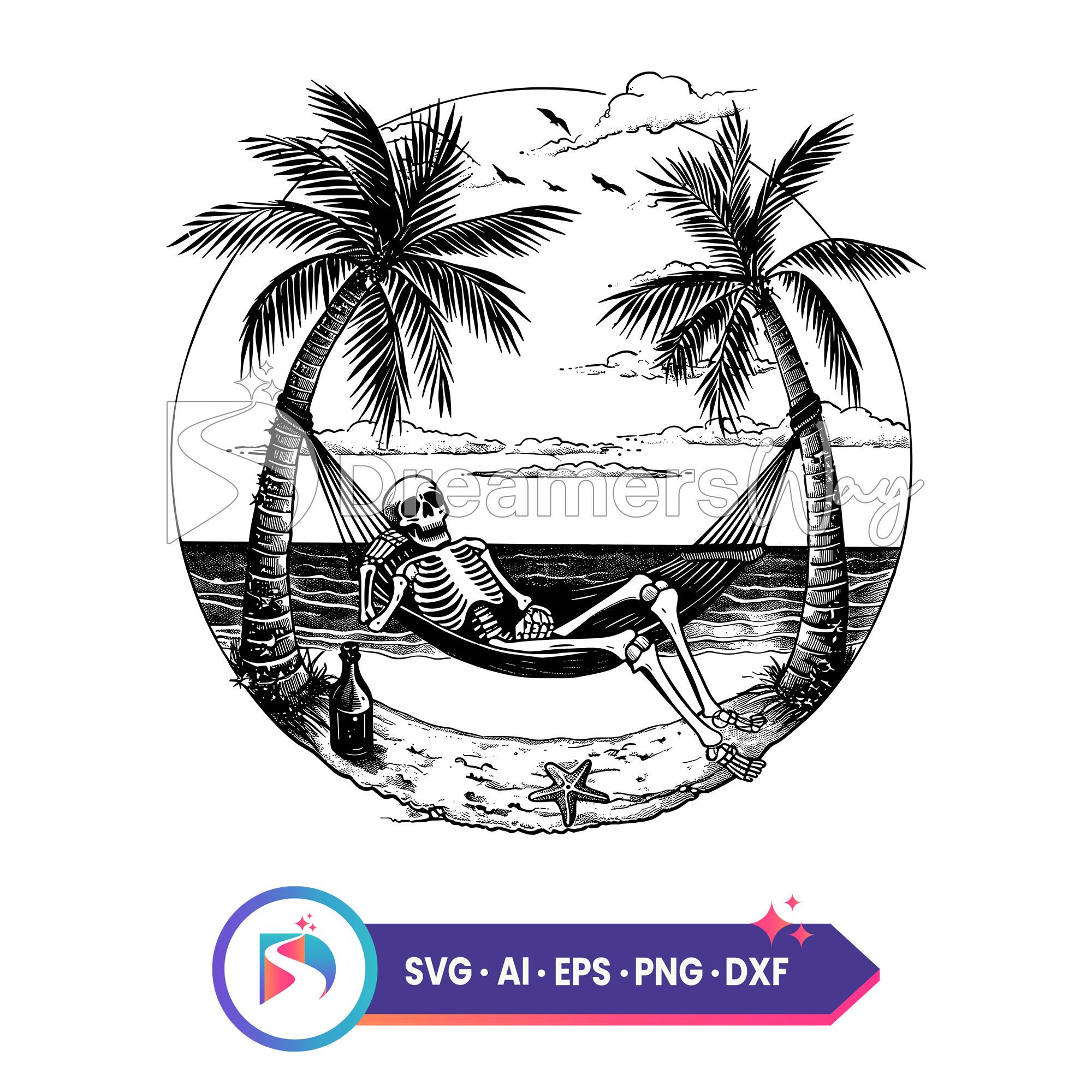 Skeleton on Beach Vector Illustration, Svg, Skeleton Svg, Fantasy ...