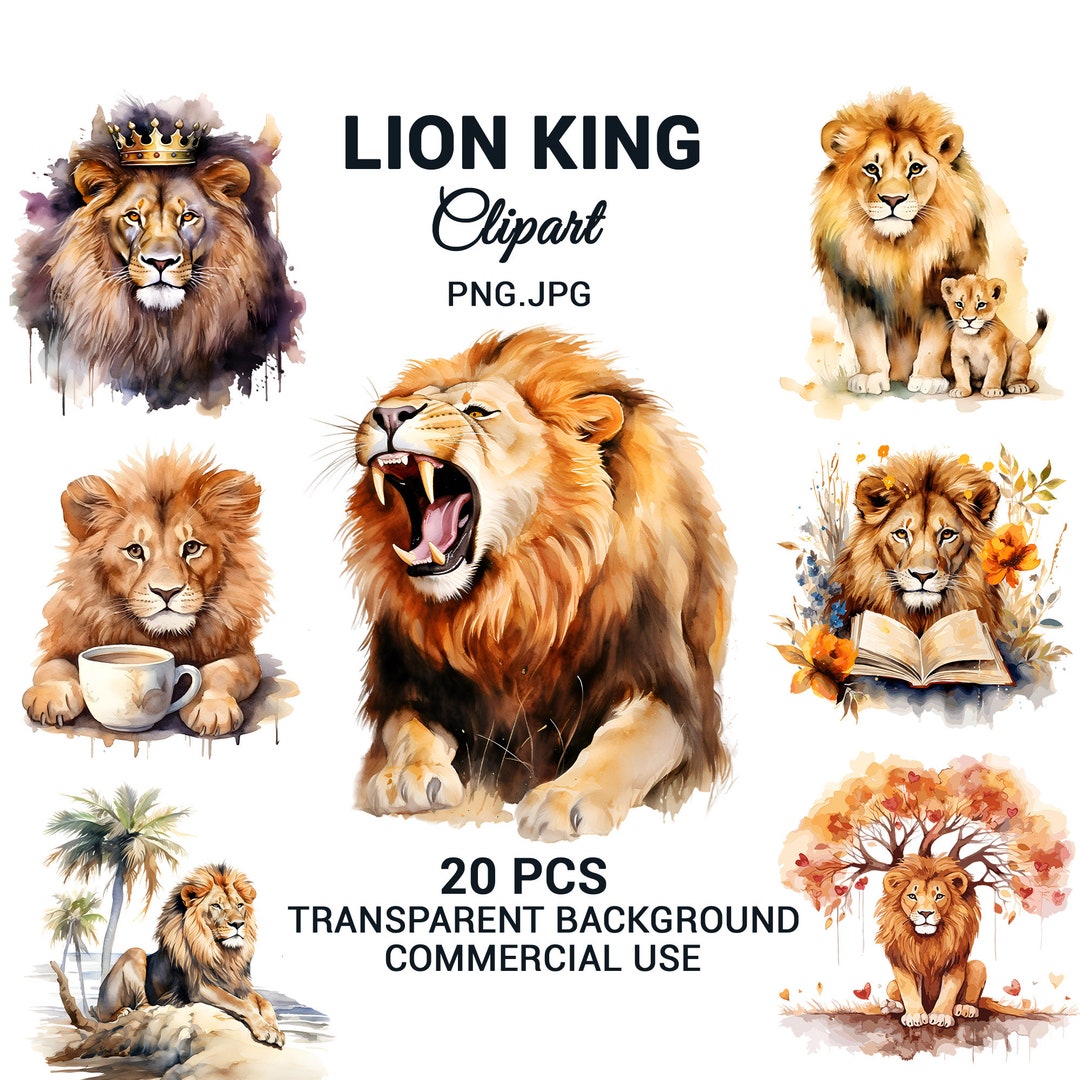Watercolor Lion Clipart, Lion Bundle, Lion PNG, Card Making, King of ...