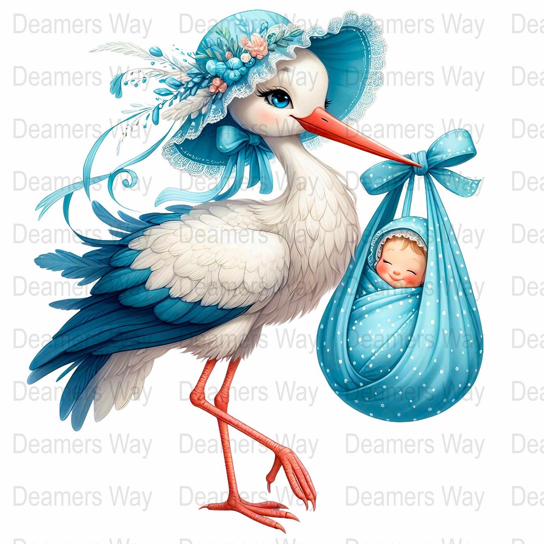 10 Stork Baby Delivery Clipart, Cute Bird, Newborn Illustration ...