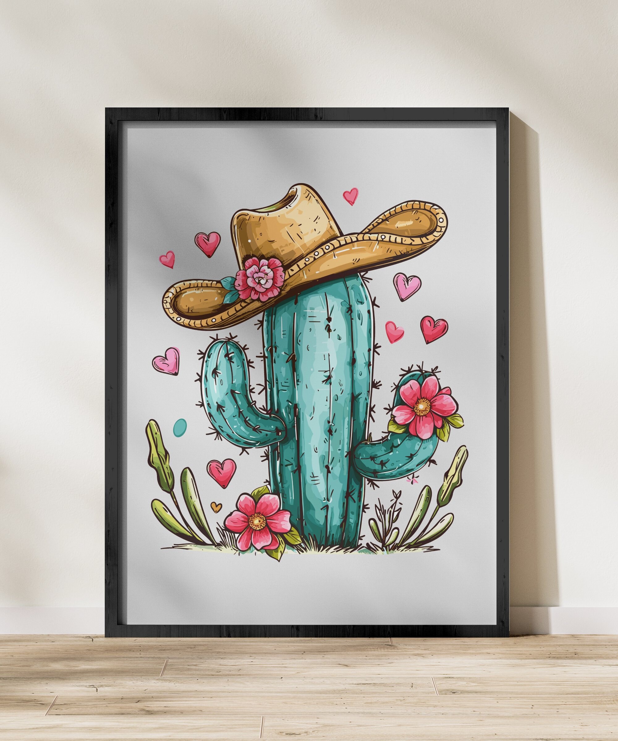Western Cactus With a Cowboy Hat Vector Illustration, Cactus Svg Cut ...