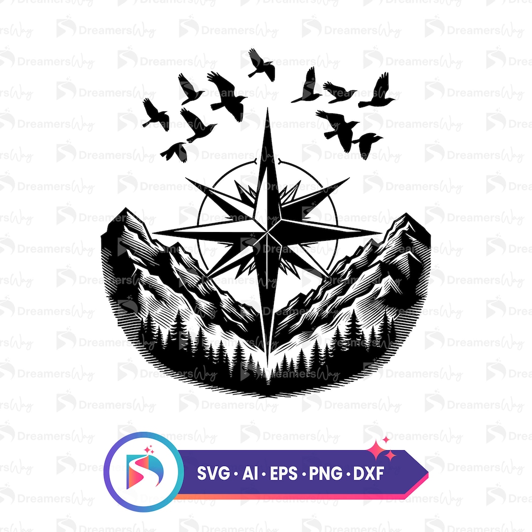 Compass and Mountains Svg, Compass and Forest Svg, Flying Svg ...