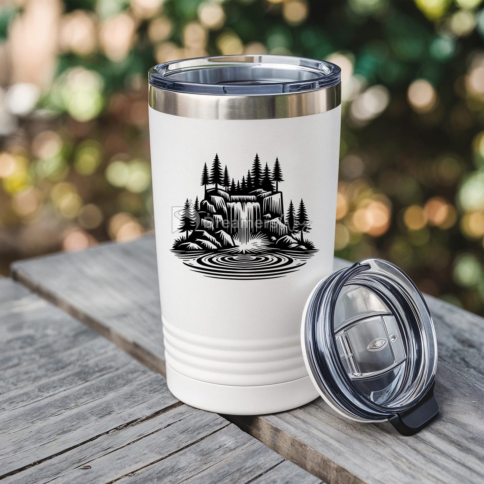 Waterfall and Forest Vector Illustration. Svg, Ai, Eps, Png, Dxf Files ...